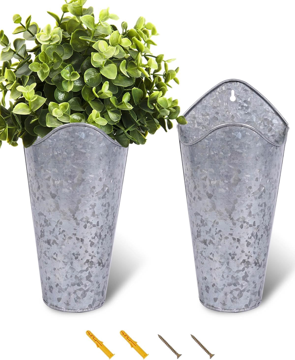 12 Inches Galvanized Wall Planters - 2 Packs Metal Tin Vases for ...