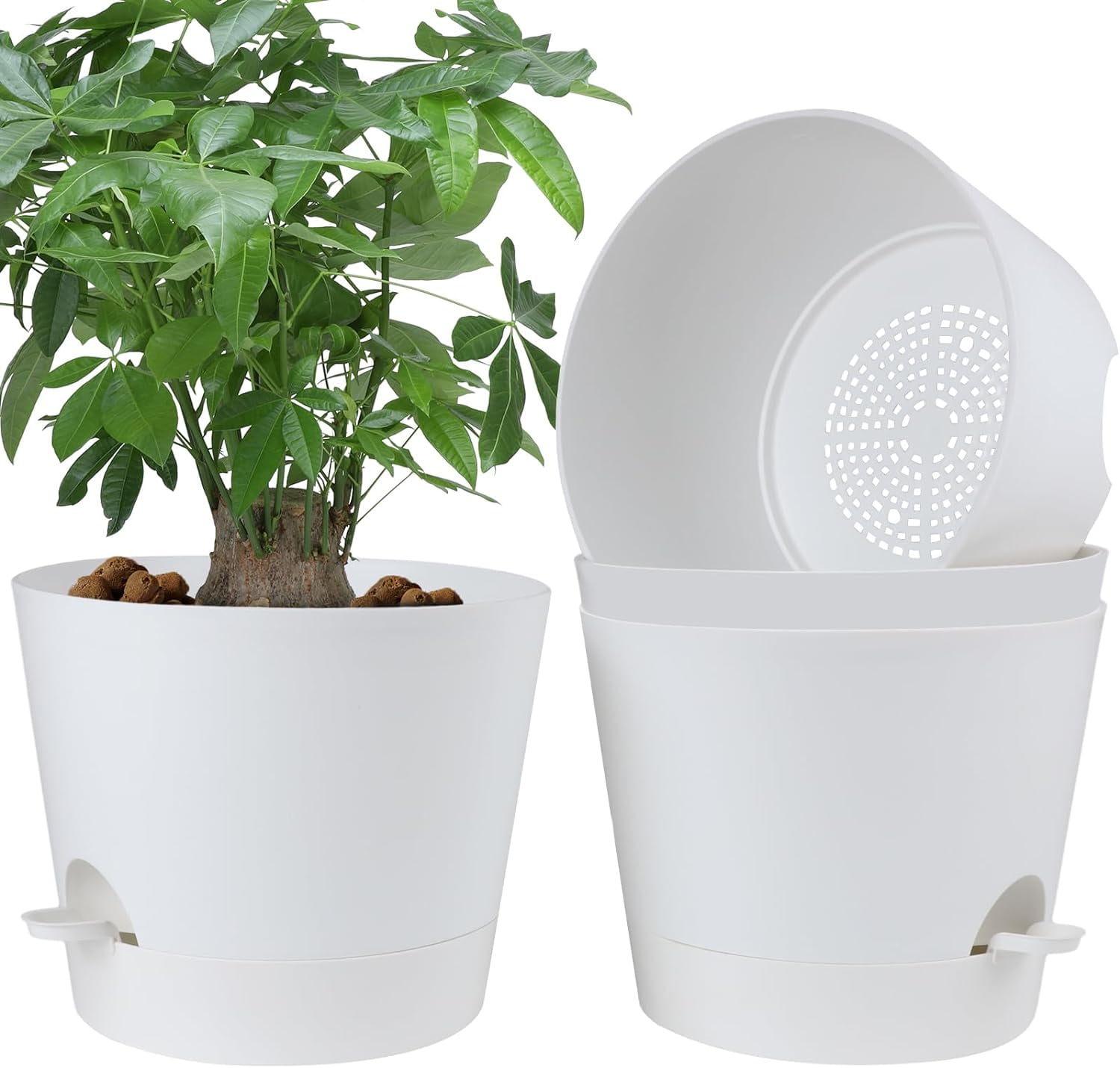 12 Inches Indoor Self Watering Planters with Drainage Holes and Saucers ...