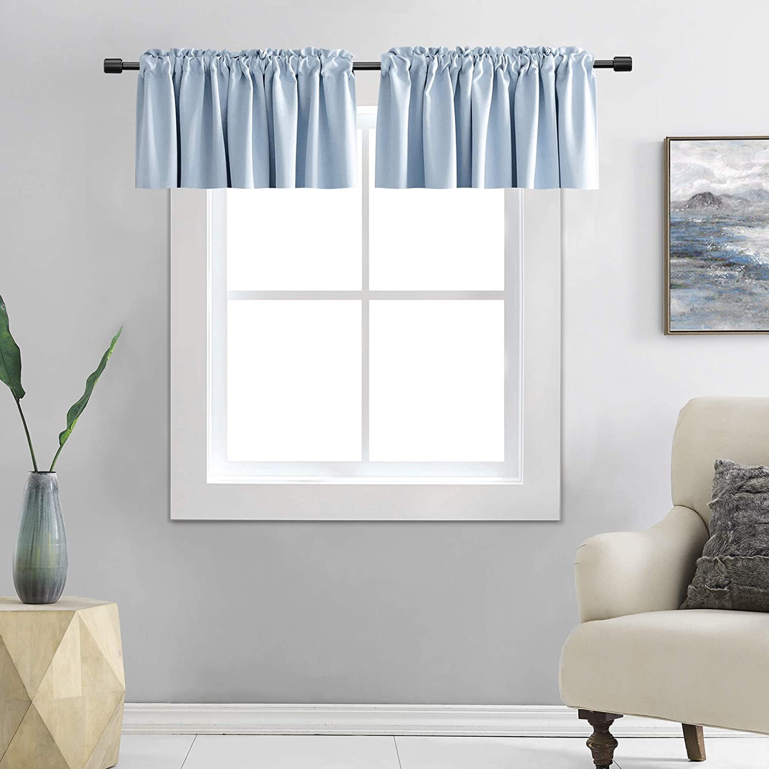 12 Inches Long Valances for Windows - 2 Panels Dream Blue Room ...