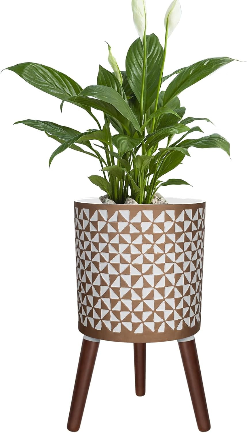 12 Inches Plant Pot with Stand, Large Modern Standing Planters for ...