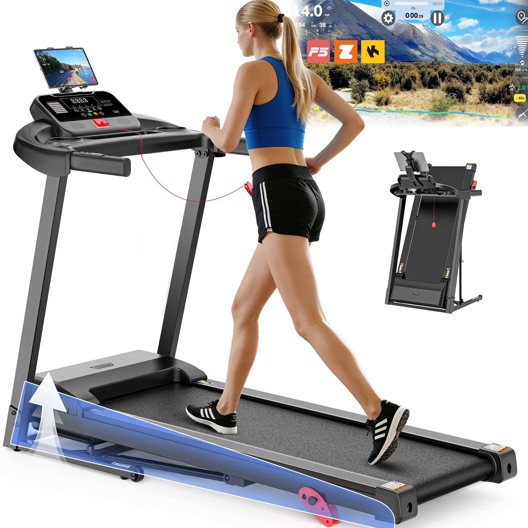 12% Incline Treadmill with Handle, 3.45HP Portable Treadmills for Home ...