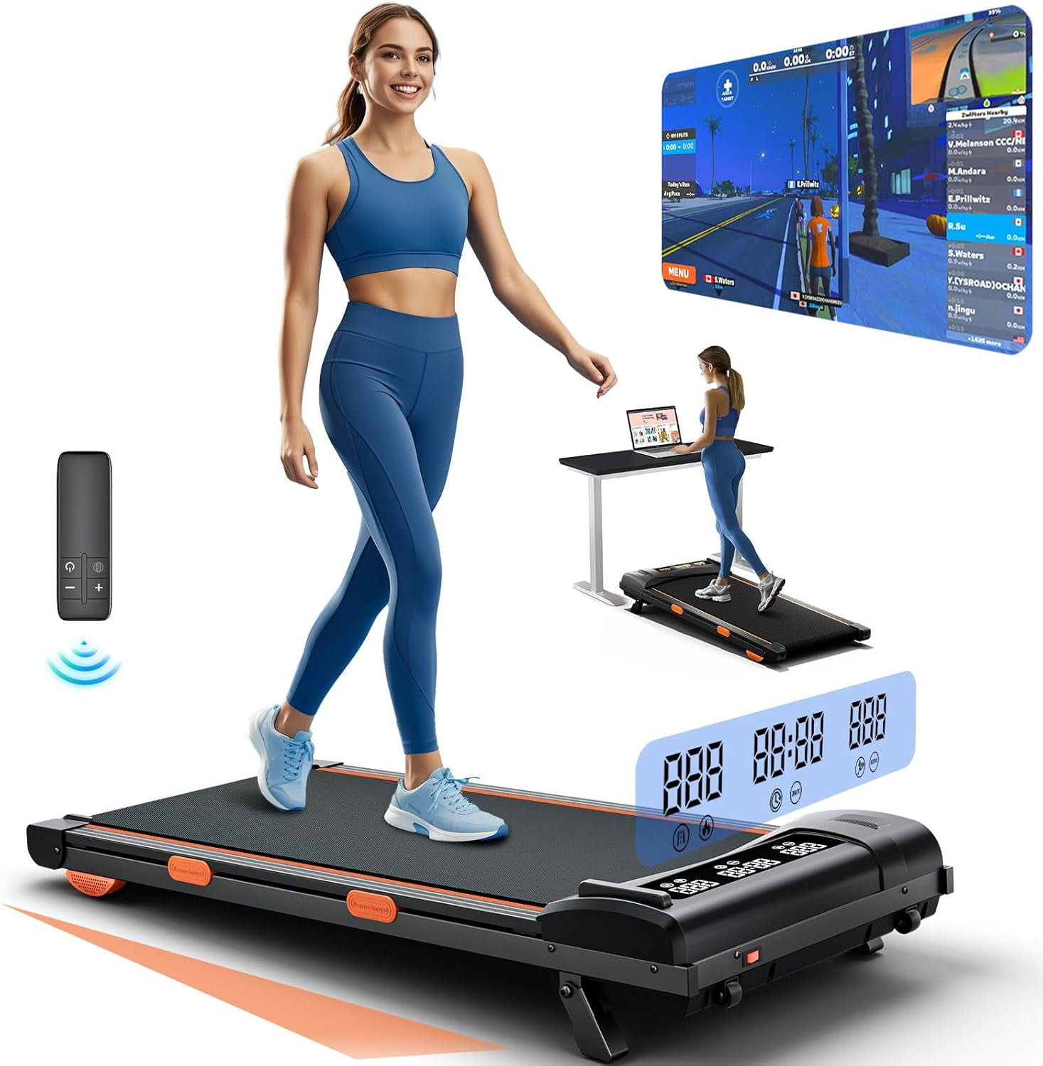 12% Incline Walking Pad Treadmill, Large LED Display, Portable Under ...