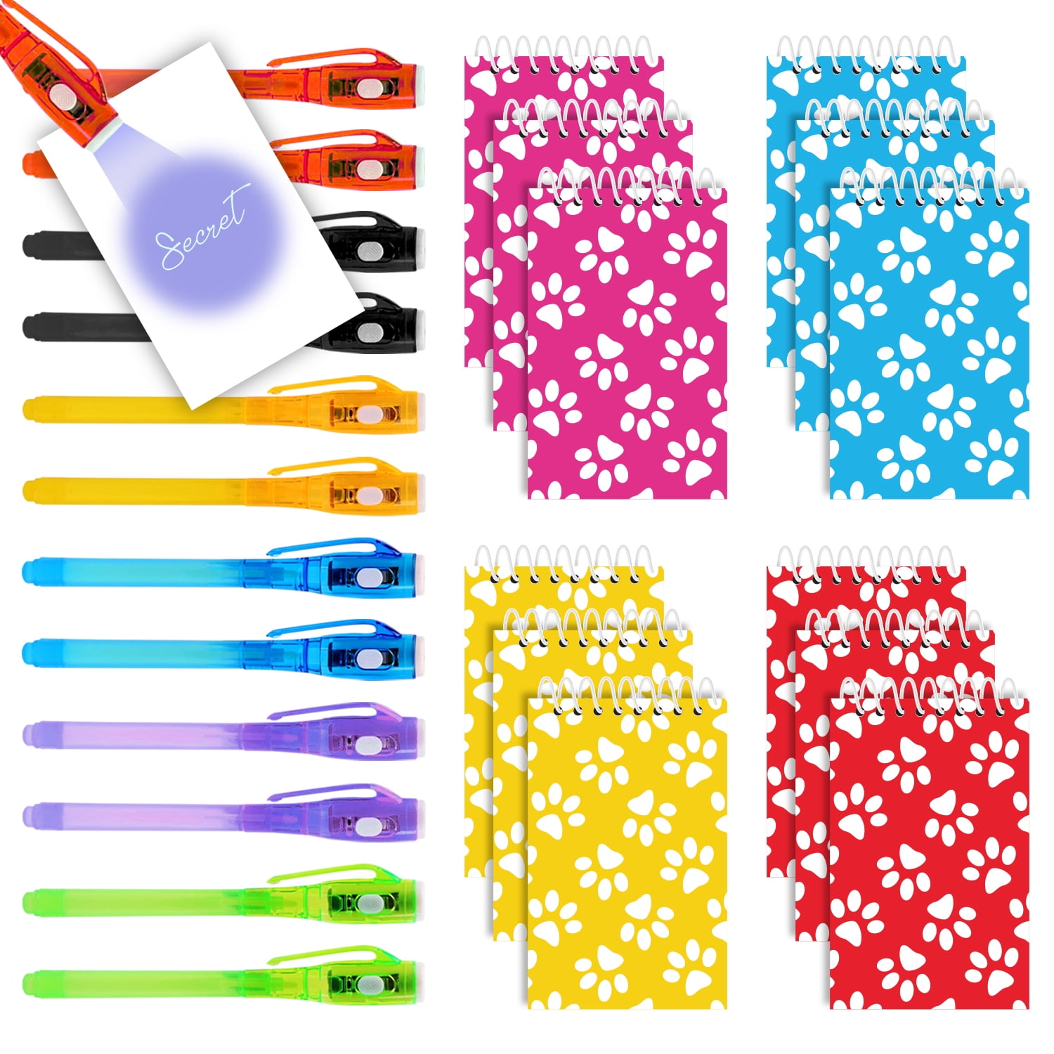 HeroFiber Invisible Ink Pens with UV Light, Dog Paw Mini Notebooks, Spy ...