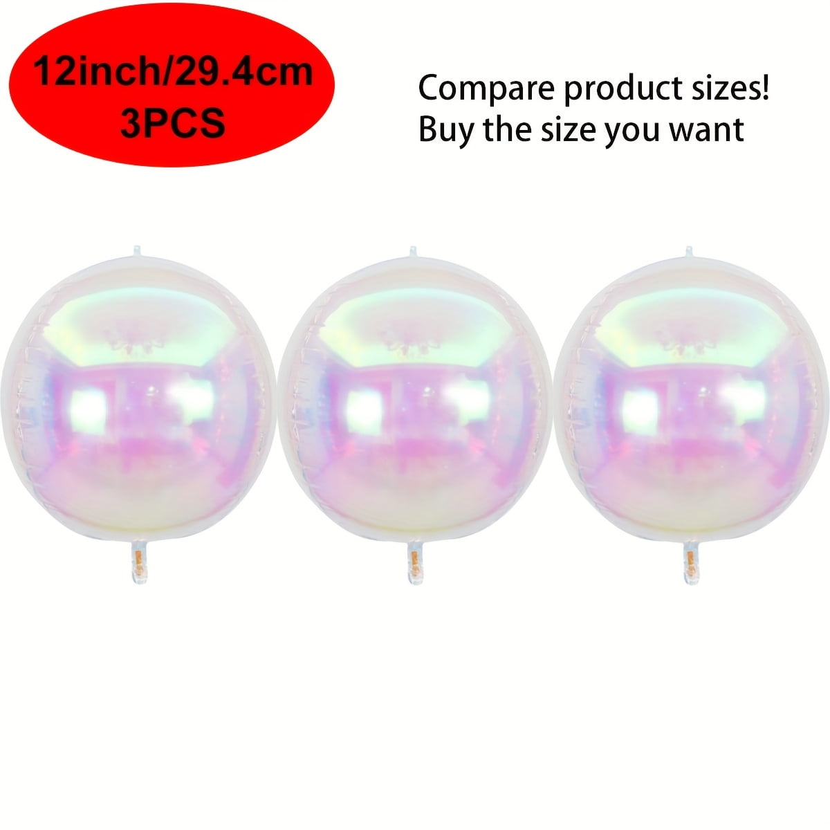 12" Iridescent 4D Aluminum Balloons - Transparent Glitter Round ...