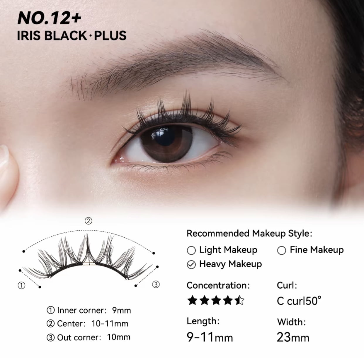 #12 Iris Black Plus WOSADO Soft Ultra Widen Magnetic Eyelashes natural ...