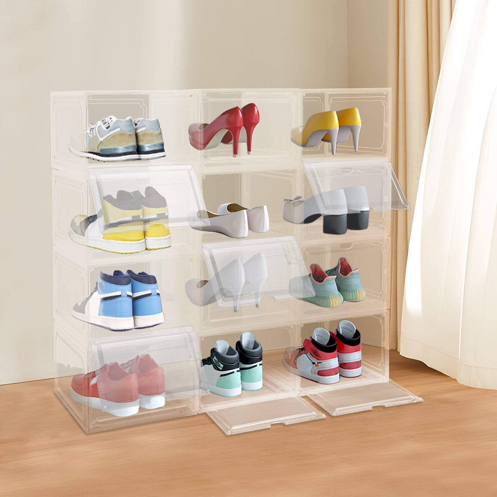 12 Items Clear PP, Acrylic Shoe Containers, Stackable Sneaker Boxes ...