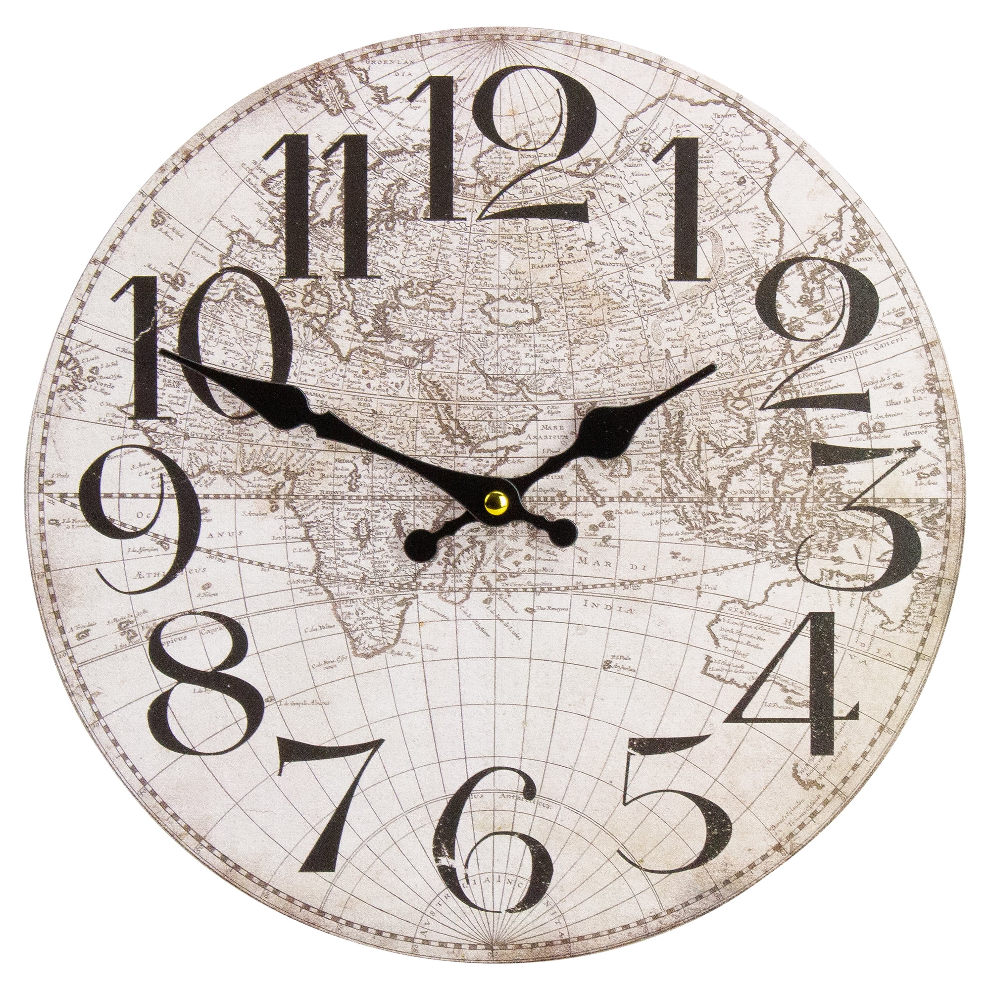 12" Ivory and Black Round Wall Clock with World Globe Design - Walmart.com