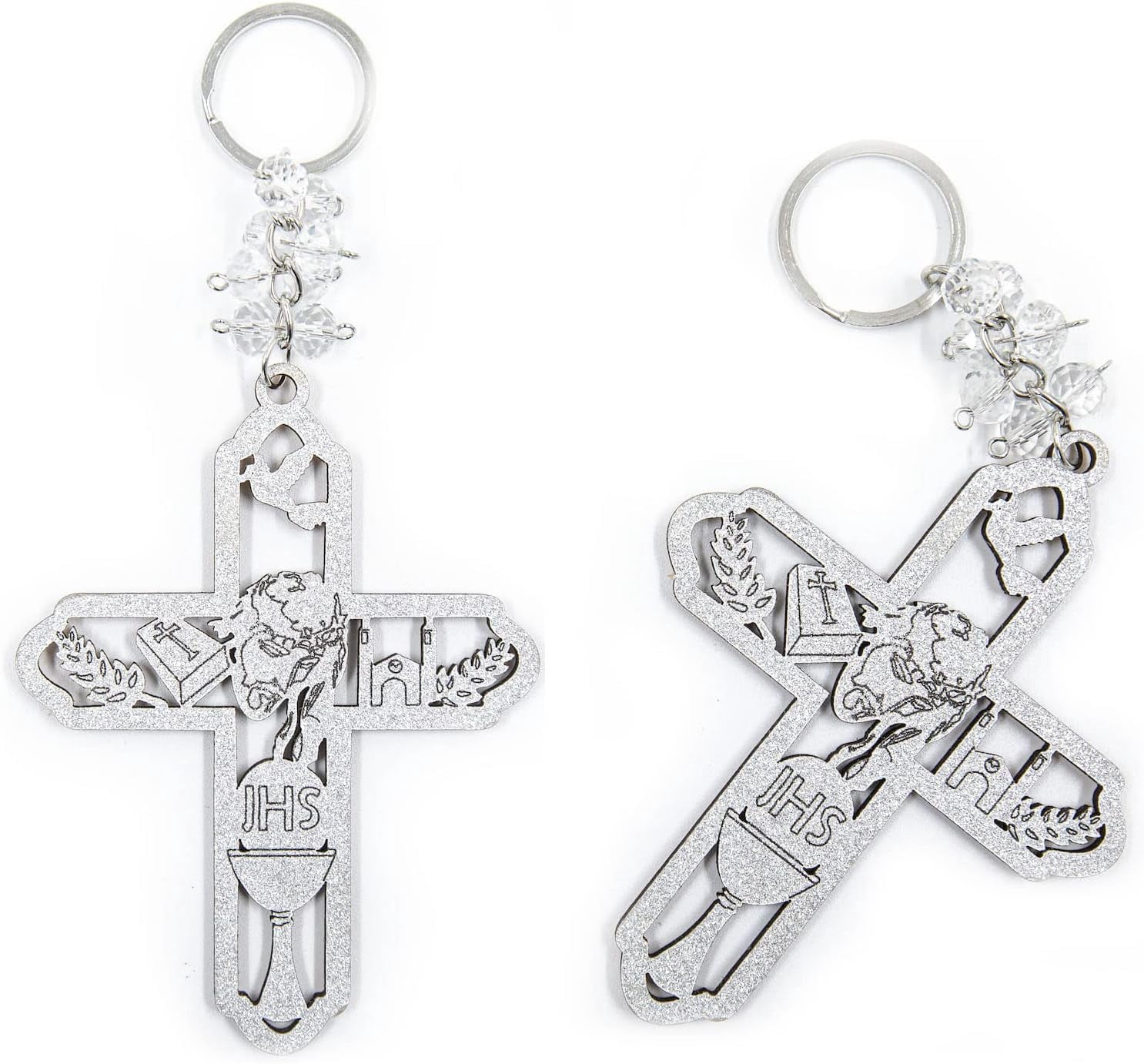 12 Jesus Cross Baptism Silver Glitter Láser Wood Cut Cutout Favor ...