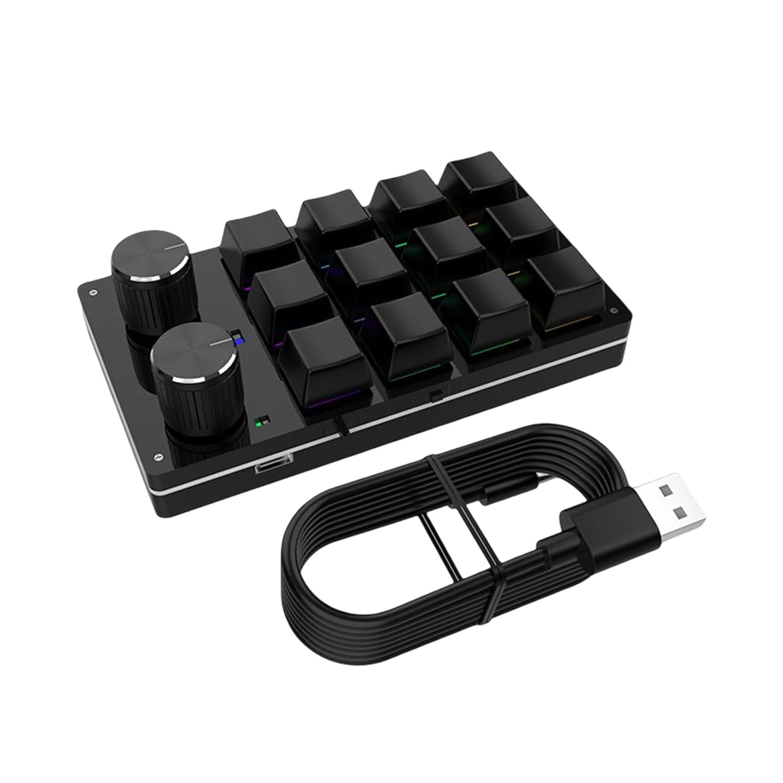 12 Key Mini Mechanical Keyboard, Keypad with 2 Knobs for Gaming , Black ...