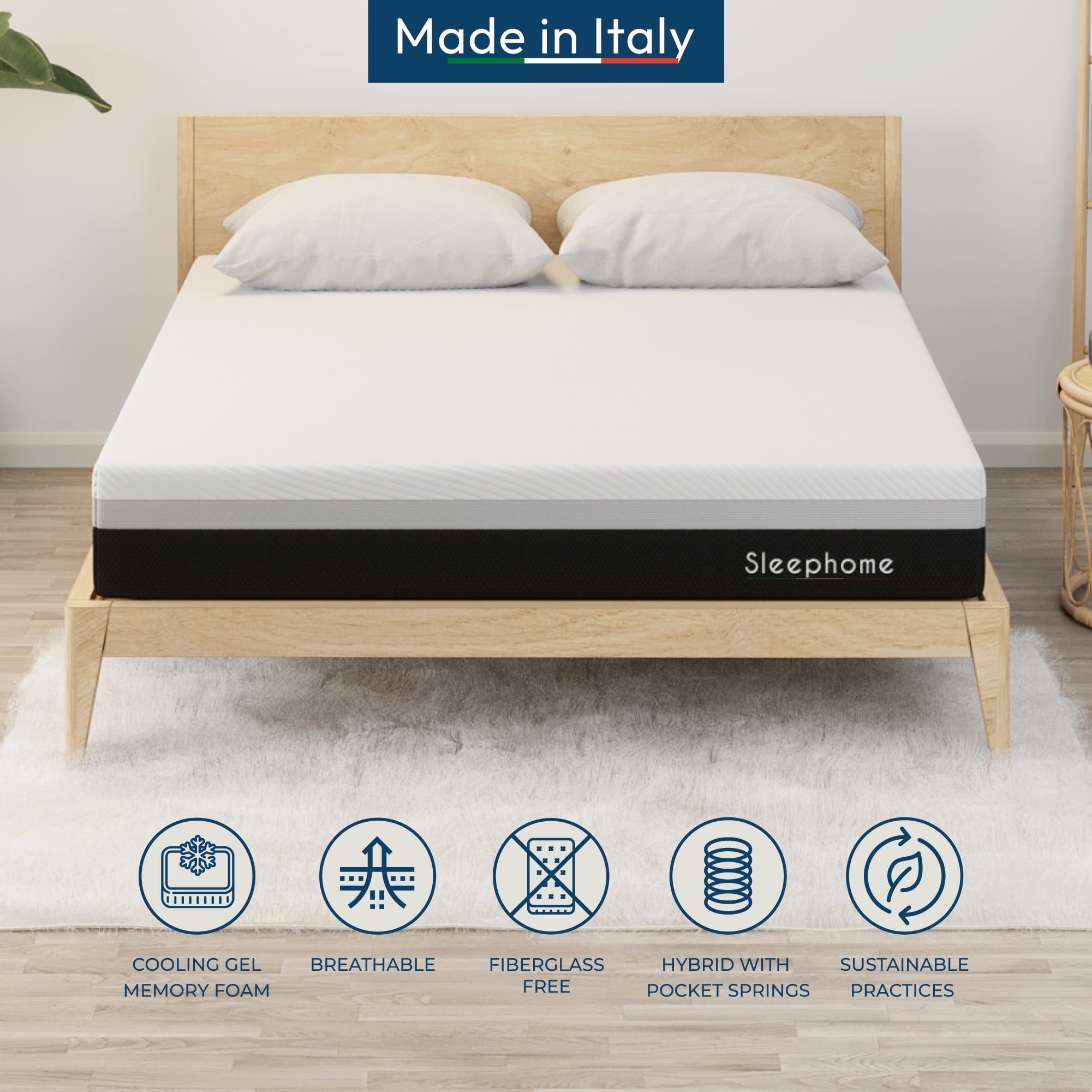 "Sleephome 12"" King Hybrid Mattress, Memory Foam & Springs, Medium ...