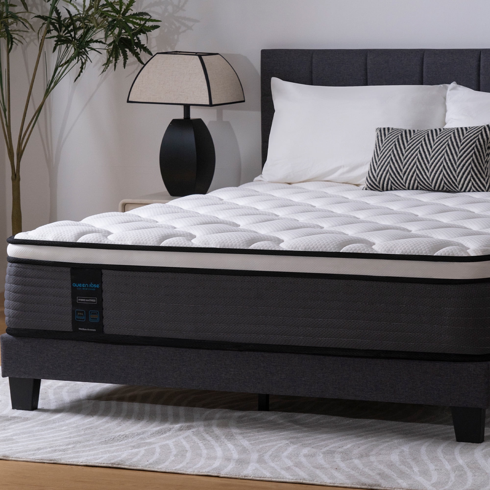 QUEEN ROSE 12'' King Size Hybrid Mattress, Gel Memory Foam & Pocket ...