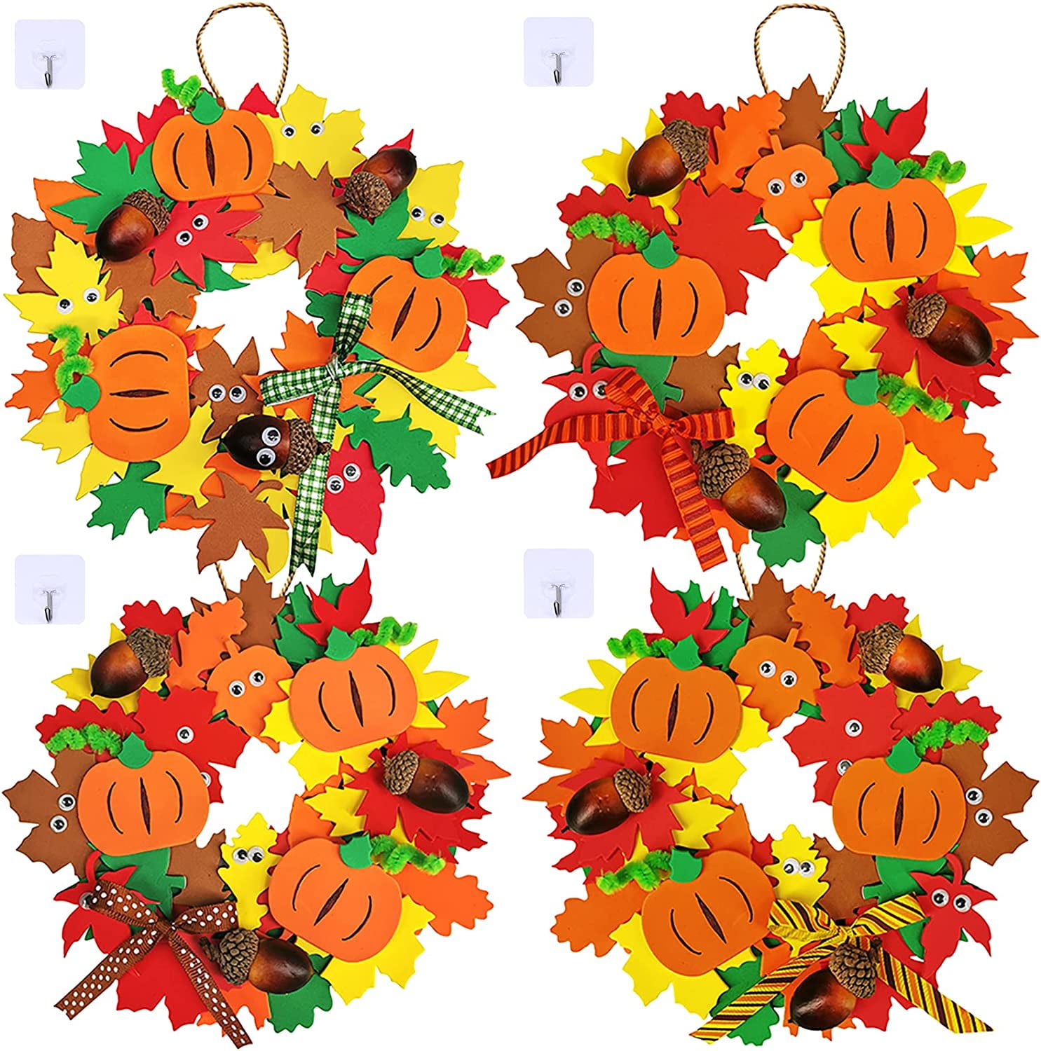 12 Kits 3D Pumpkin Fall Leaf Wreath Craft Kit DIY Thanksgiving Wreath ...