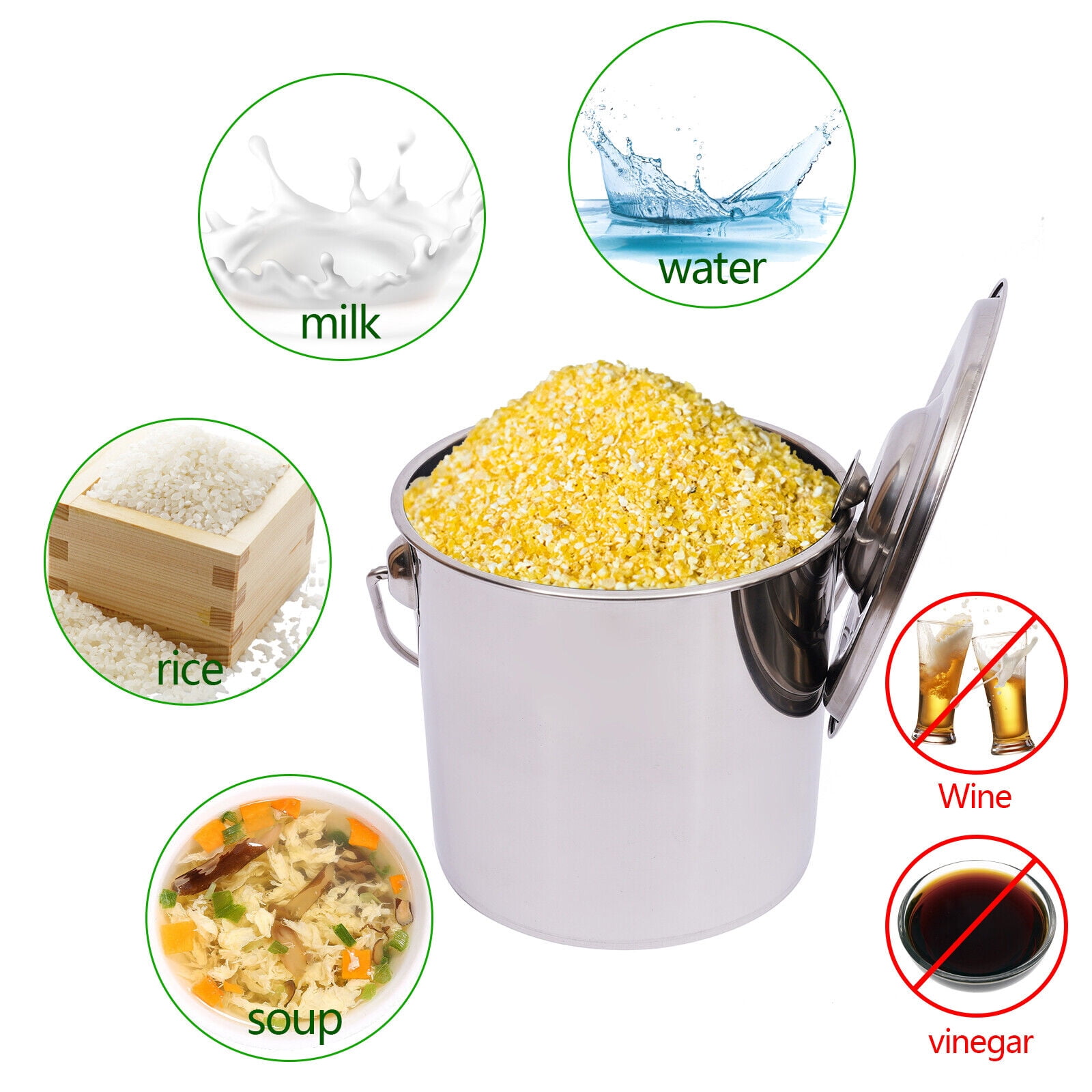 12 L Stainless Steel Bucket with Lid Water Storage Pail Metal Milking ...