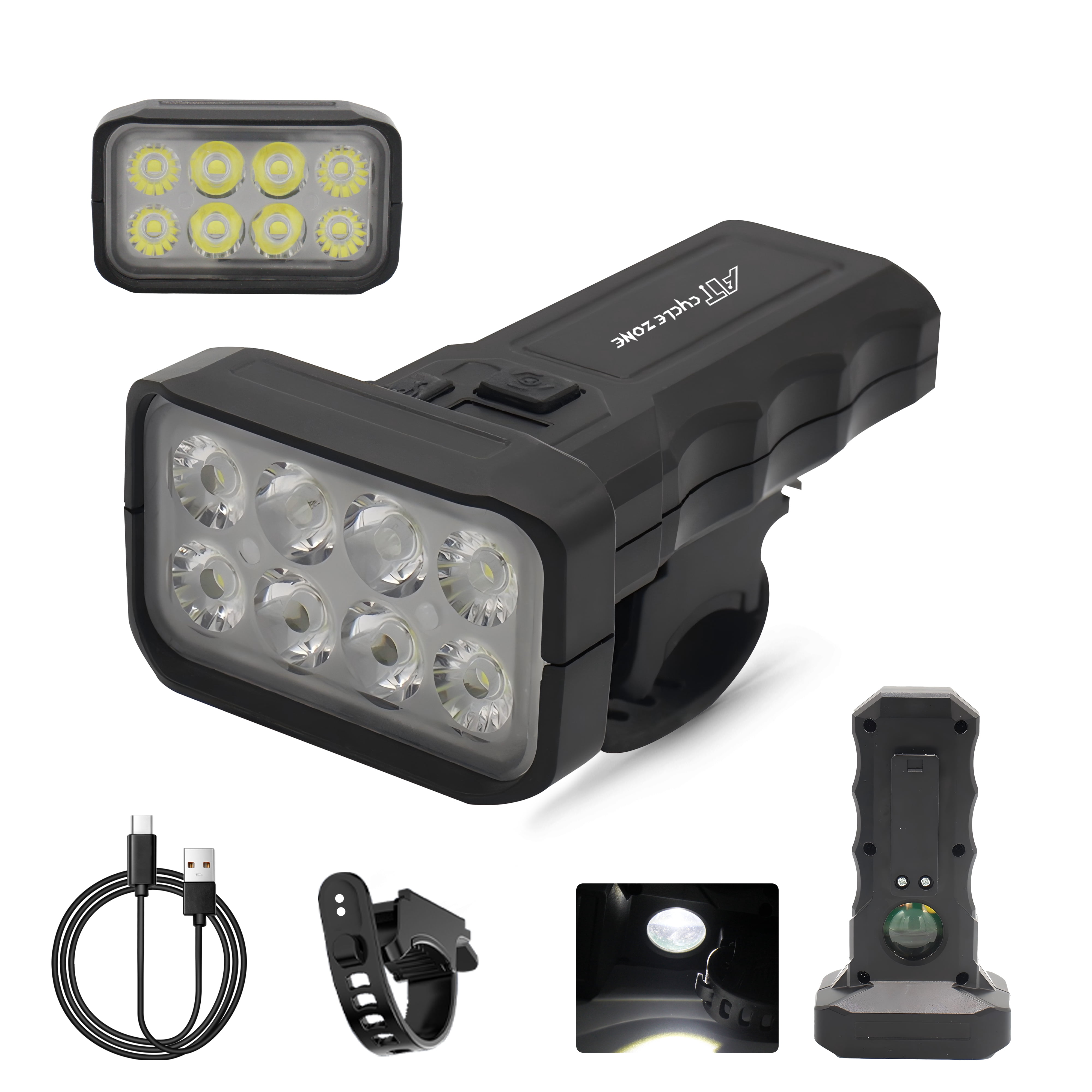 12 LED Bike Light with Horn Rechargeable Bicycle Front Light MTB ...