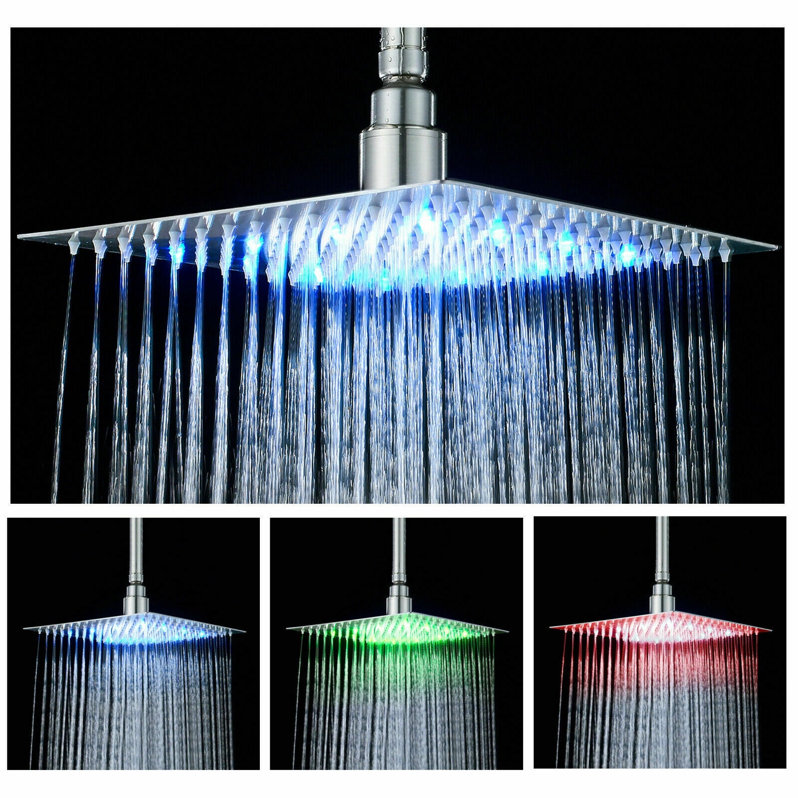 12'' LED Color Varies with Temperature Rainfall Shower Head Square ...