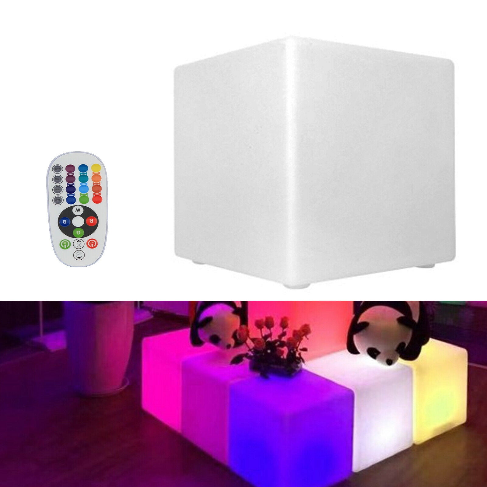 12" LED Cube Chair Color-Changing Lighting Decor Stool Night Stand ...