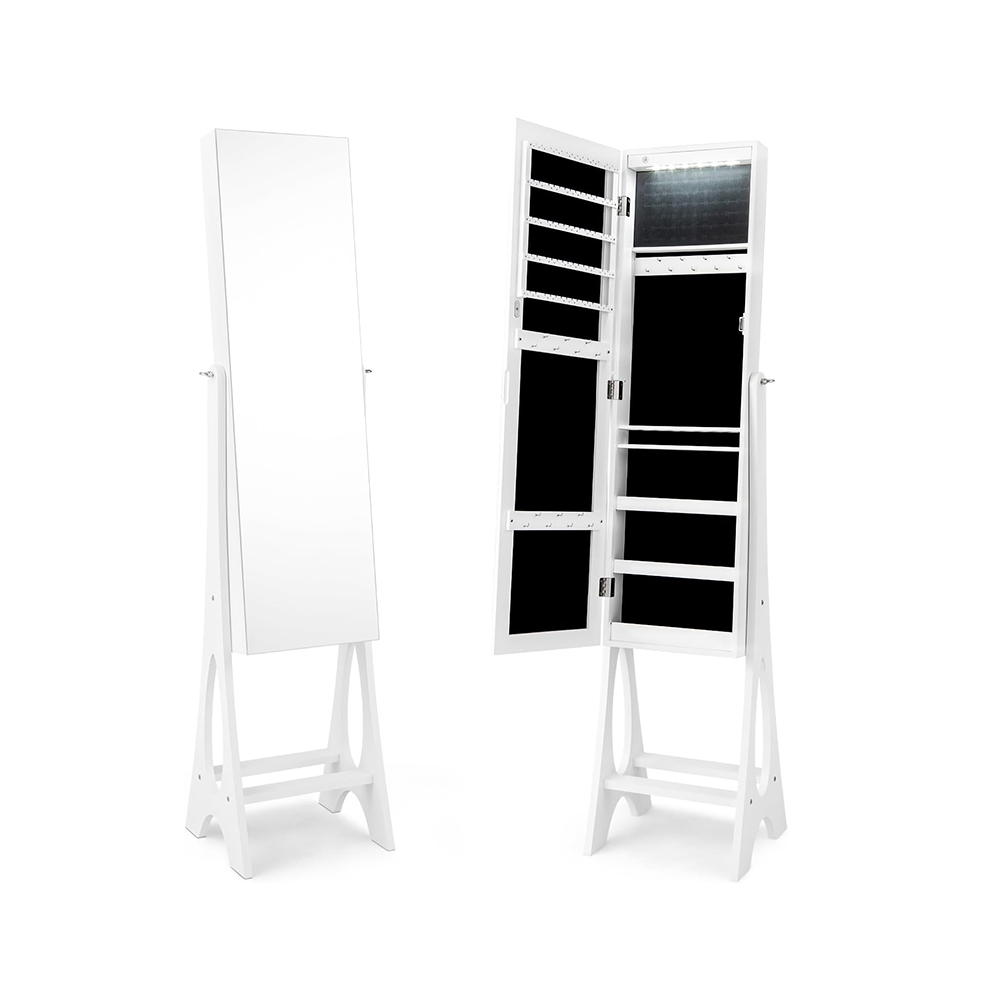 12 LED Mirror Jewelry Cabinet with Full Length Mirror, Large Capacity ...