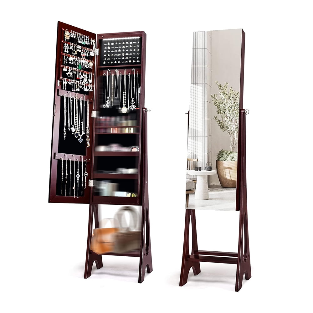 12 LED Mirror Jewelry Cabinet, Jewelry Storage Organizer with Full ...