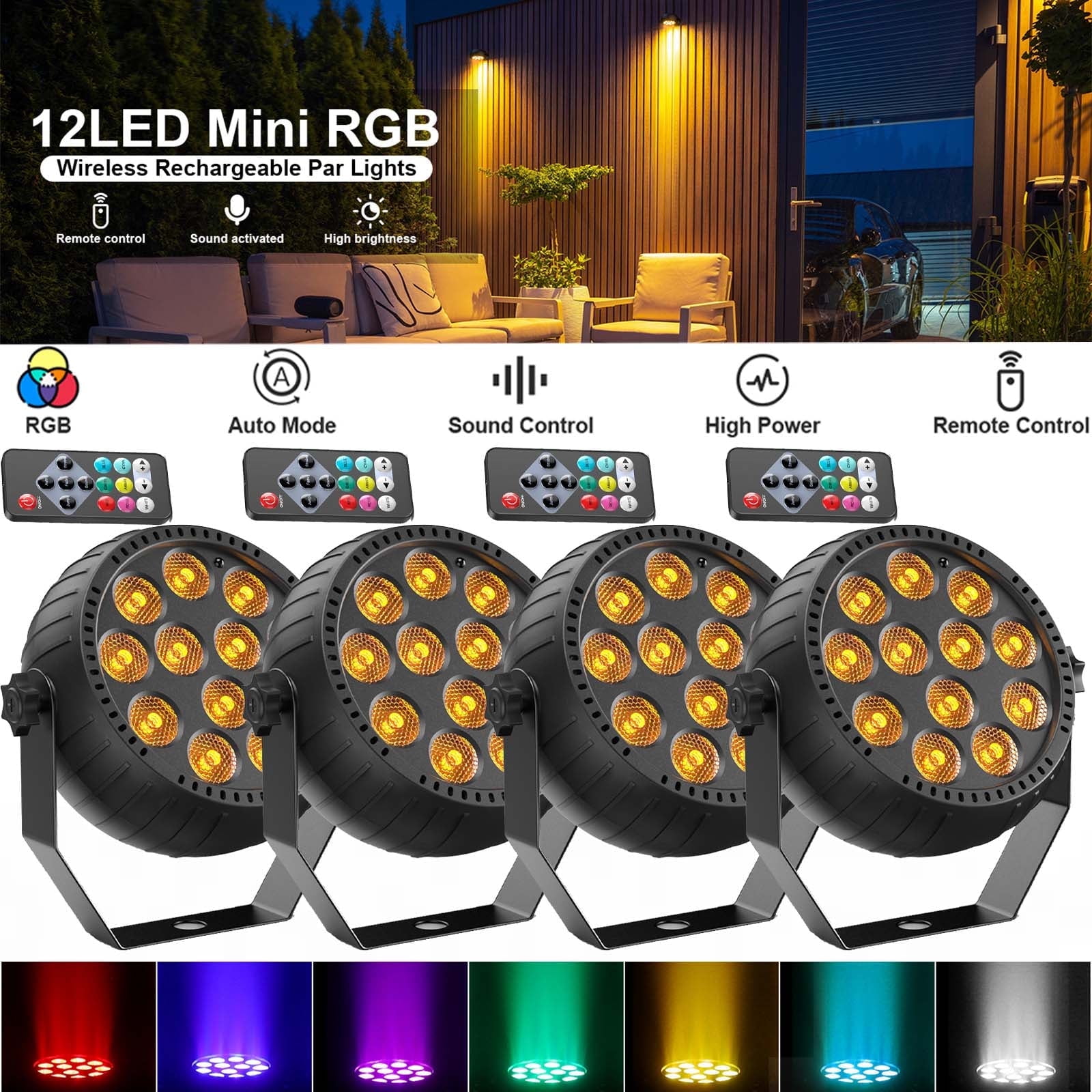 12 LED Par Light Rechargeable Spot lights RGB DJ Lights Stage Lights ...