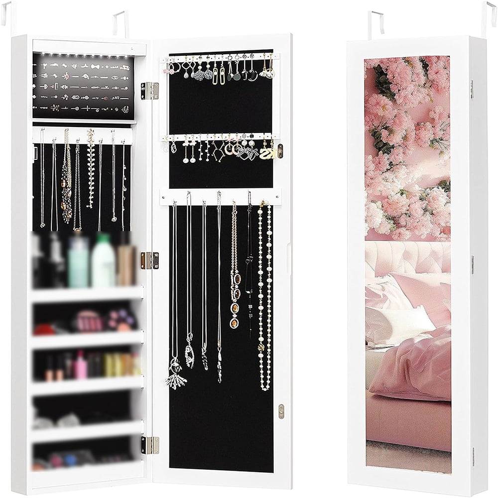 12 LEDs Jewelry Armoire Wall Door Mounted, Jewelry Cabinet Organizer ...