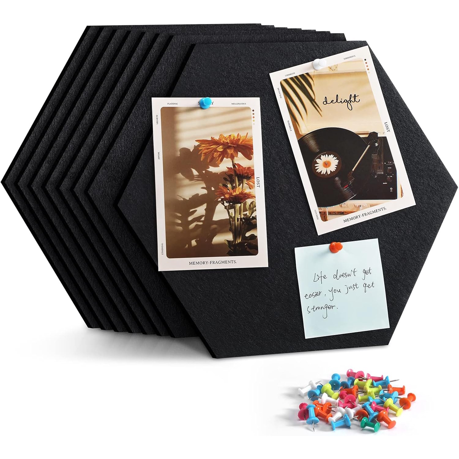 12" Large Bulletin Board with 30 Push Pins, Pack of 8 Hexagon Felt Pin ...