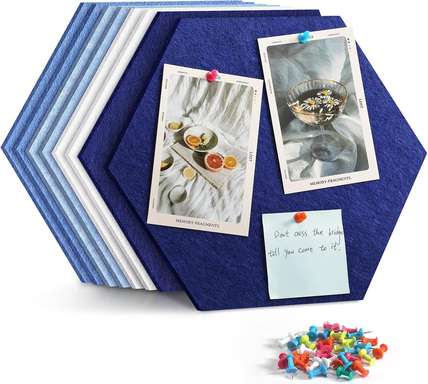 12" Large Bulletin Board with 30 Push Pins, Pack of 8 Hexagon Felt Pin ...