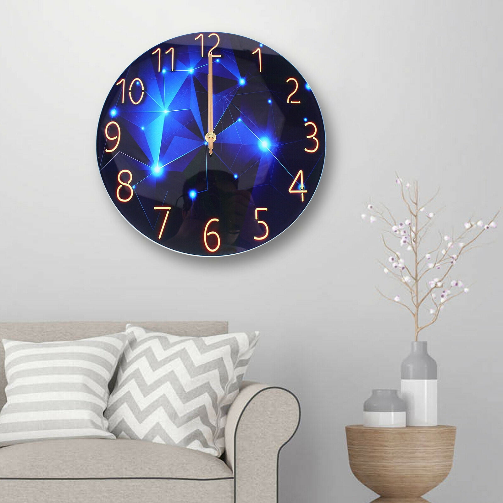 12" Large Diamond Wall Clock Modern Round Clock Silent Living Room ...