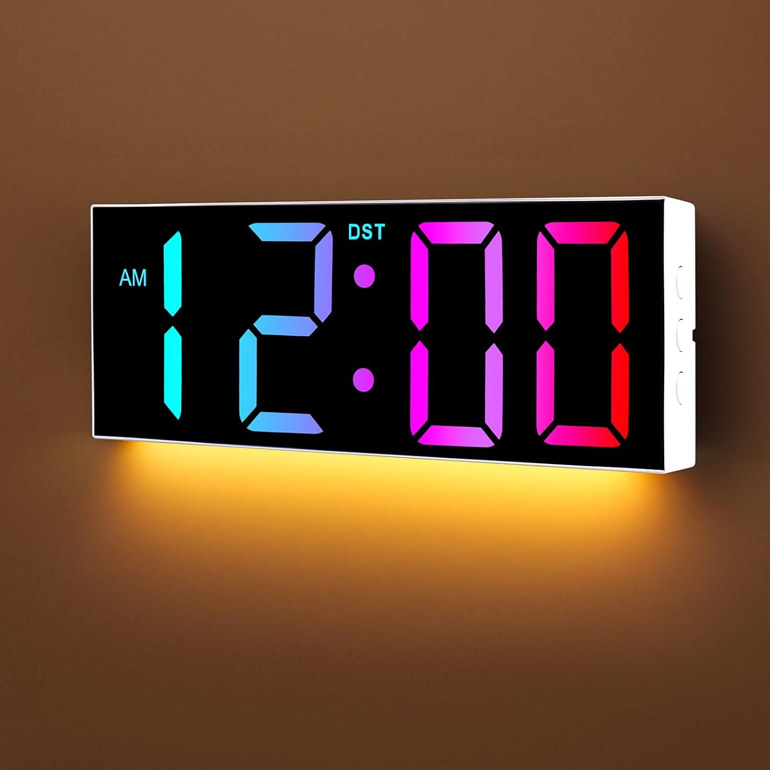 12" Large Digital Wall Clock with Remote Control, Corded RGB LED Clock ...