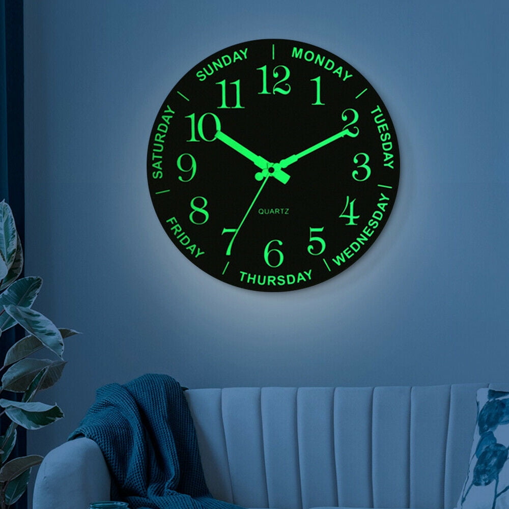 12" Large Luminous Wall Clocks Glow In The Dark Silent Digital Clock ...