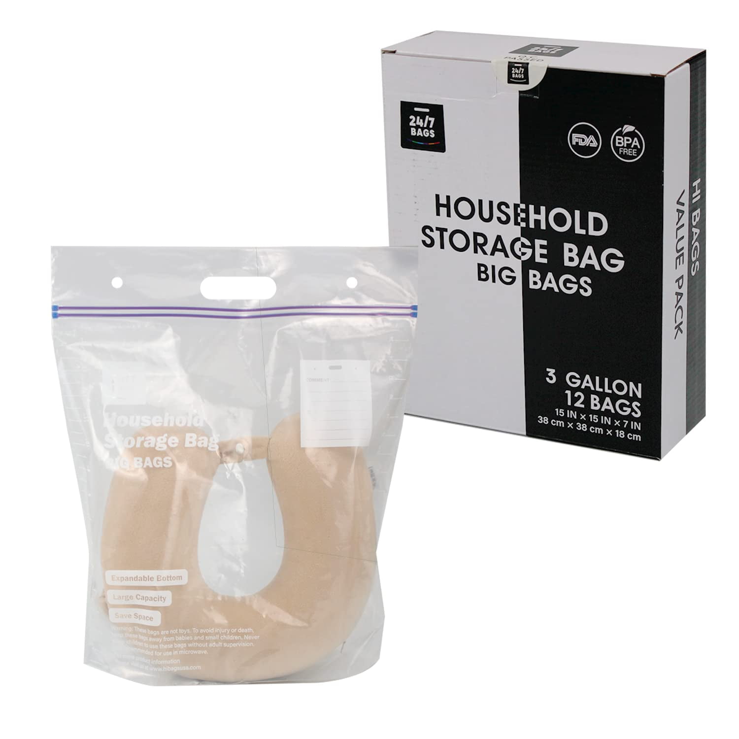 12 Large Plastic Storage TSF6 Bags, 3 Gallons, Zero BPA, Double Zipper ...