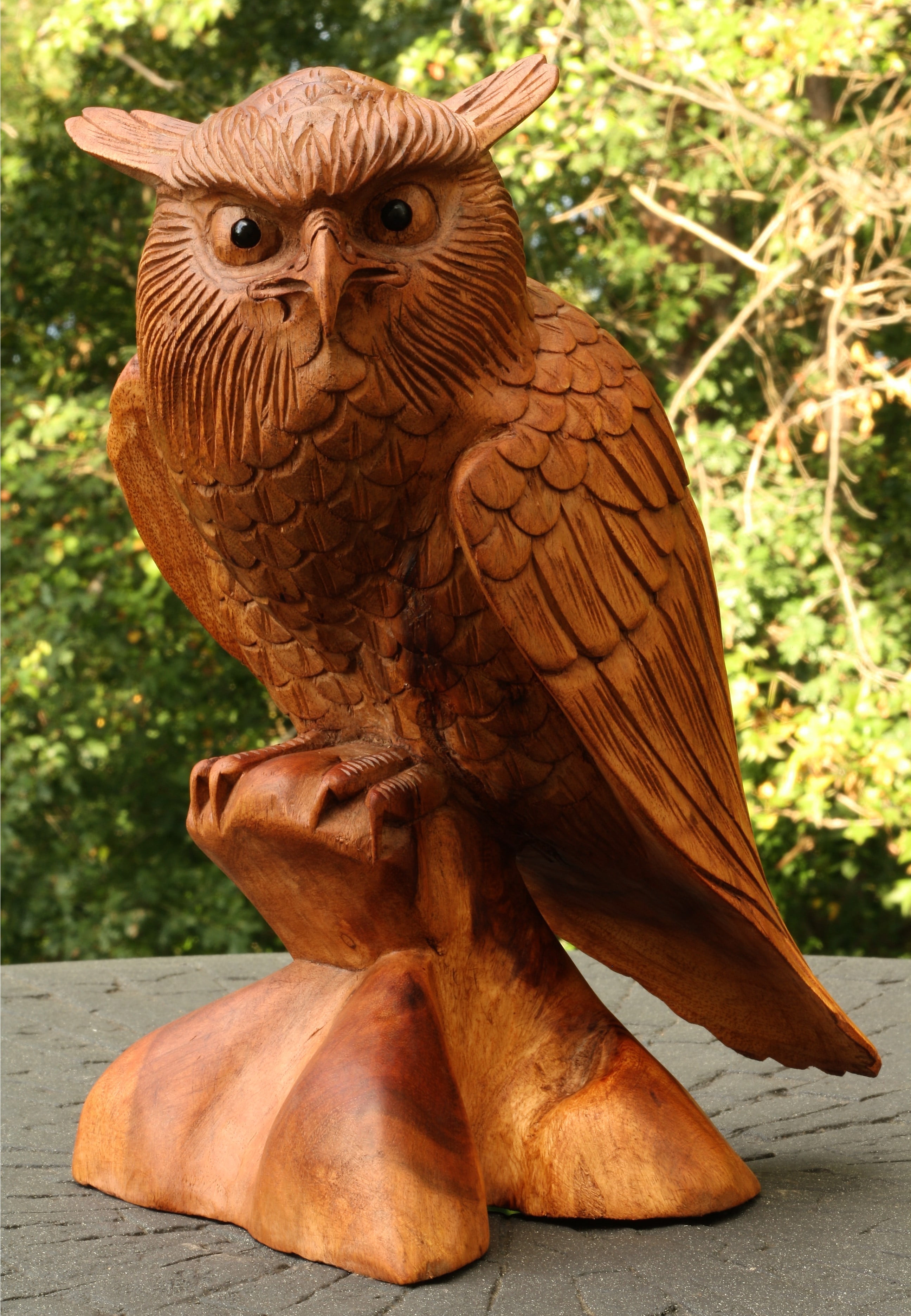 12" Large Solid Wooden Handmade Owl Statue Handcrafted Figurine Art ...