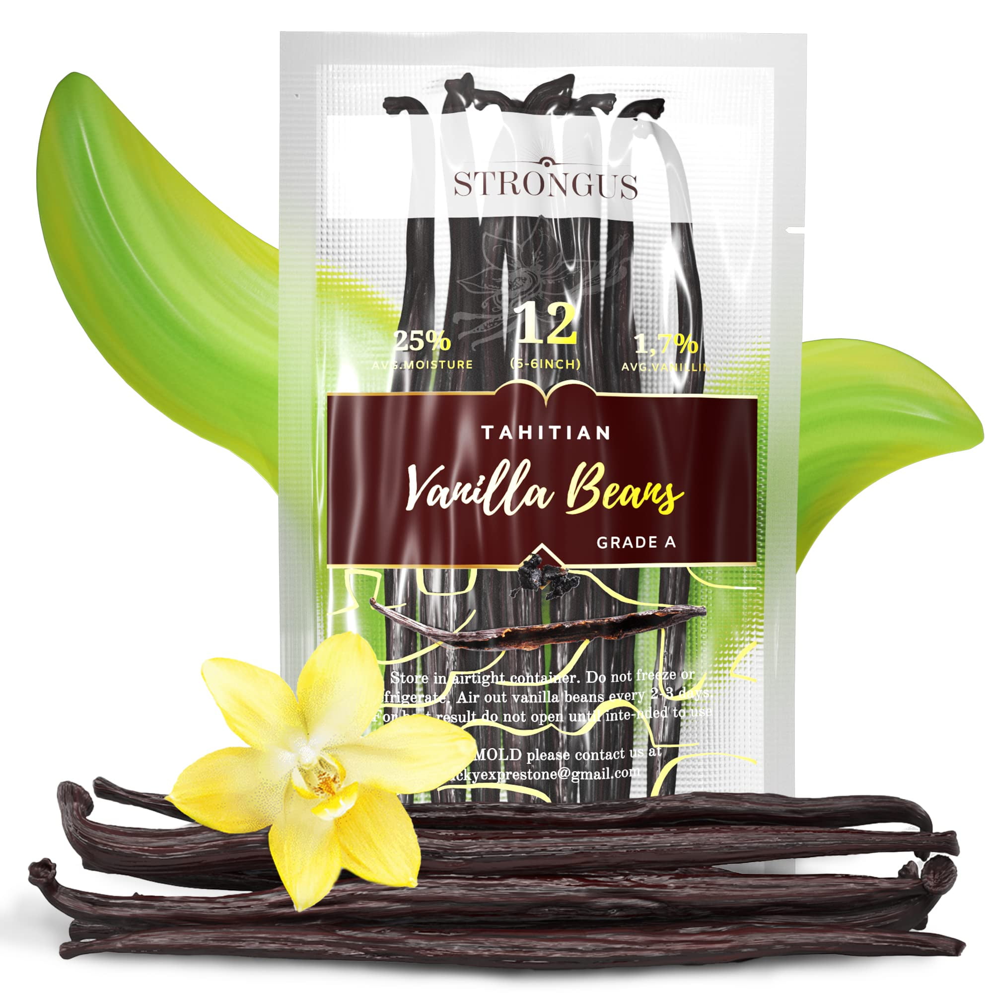 12 Large Tahitian Vanilla Beans MDA05 - Vacuum Sealed Grade A Vanilla Pods - Rich, Creamy Flavor ...
