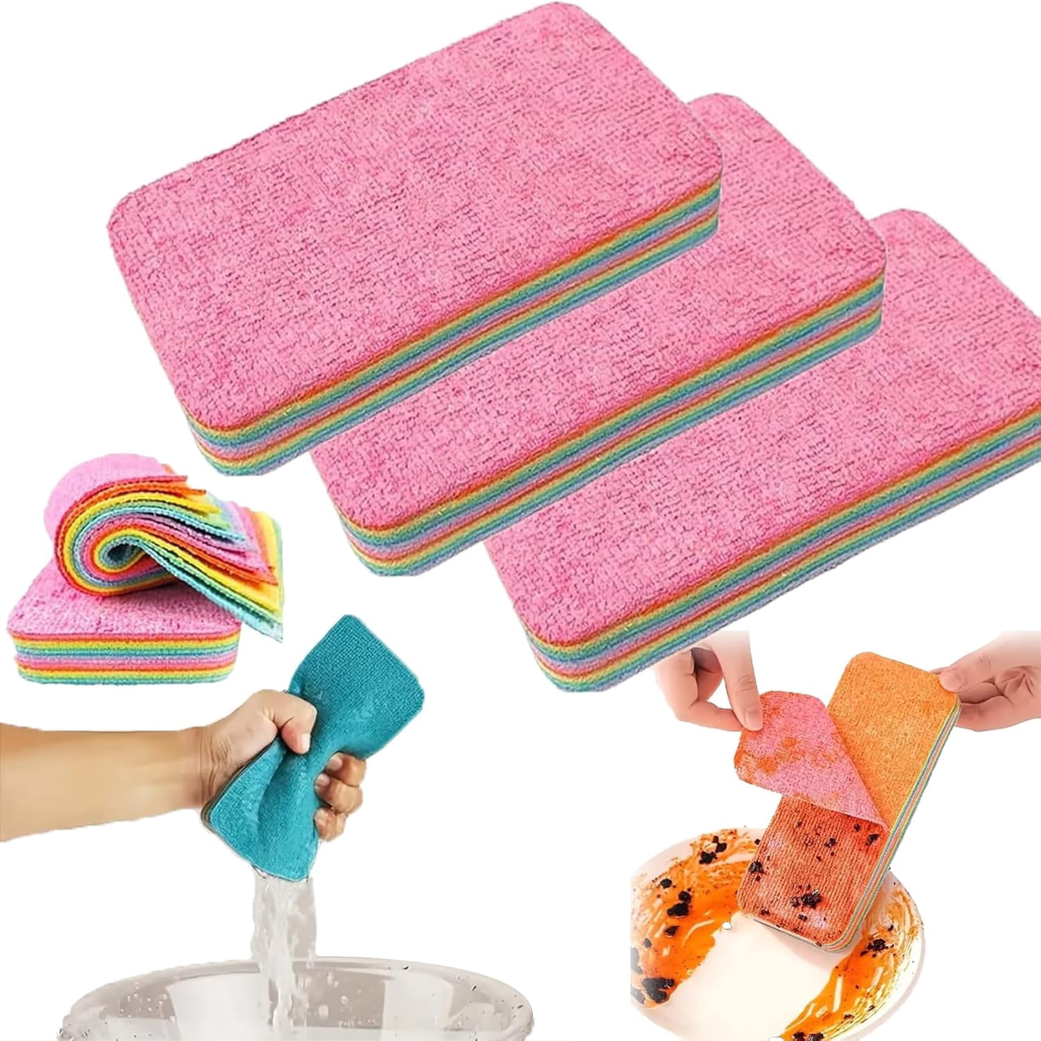 12 Layer Microfiber Sponge - Layered Cleaning Sponge, Reusable Powerful ...