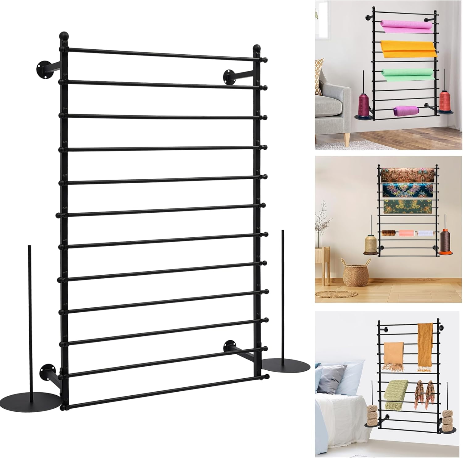 12 Layers Black Wall Display Stand Wrapping Paper Ribbon Organizer Tie ...