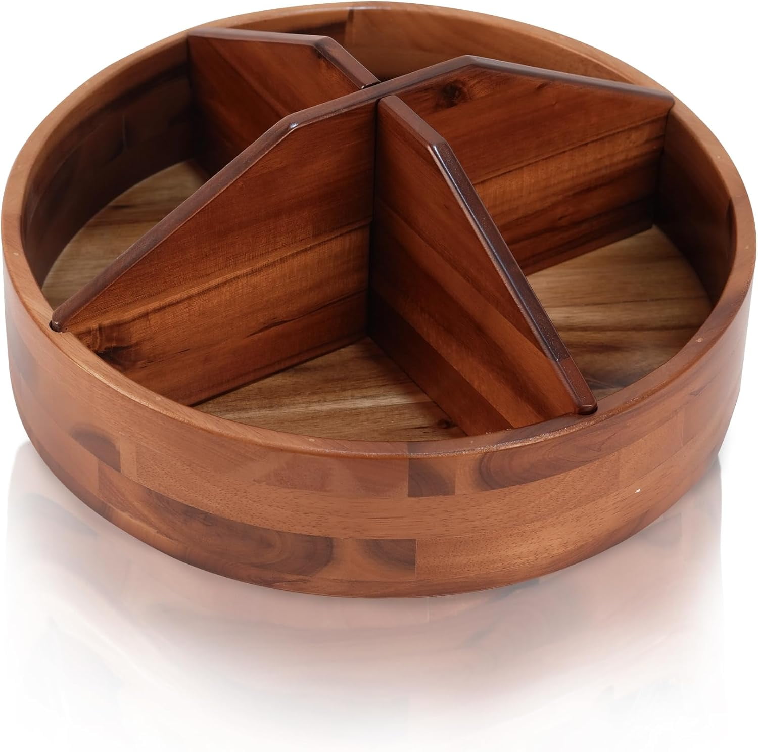 12" Lazy Susan Round Serving Tray Acacia Wood 4 Sections Wooden ...