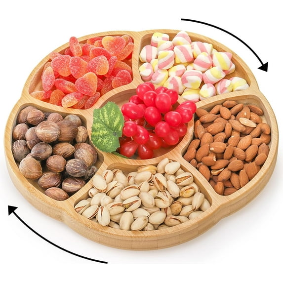 12'' Lazy Susan Serving Tray, Bamboo Food Tray, Appetizer Divided ...