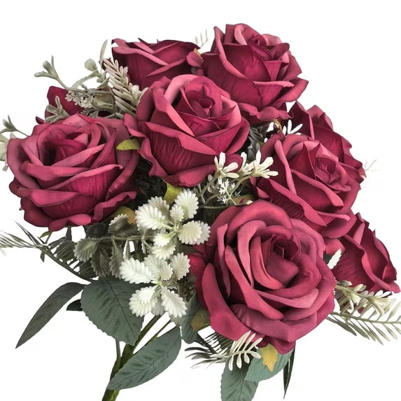 12 Lifelike Long-Stemmed Artificial Roses for Weddings, Birthdays, and ...