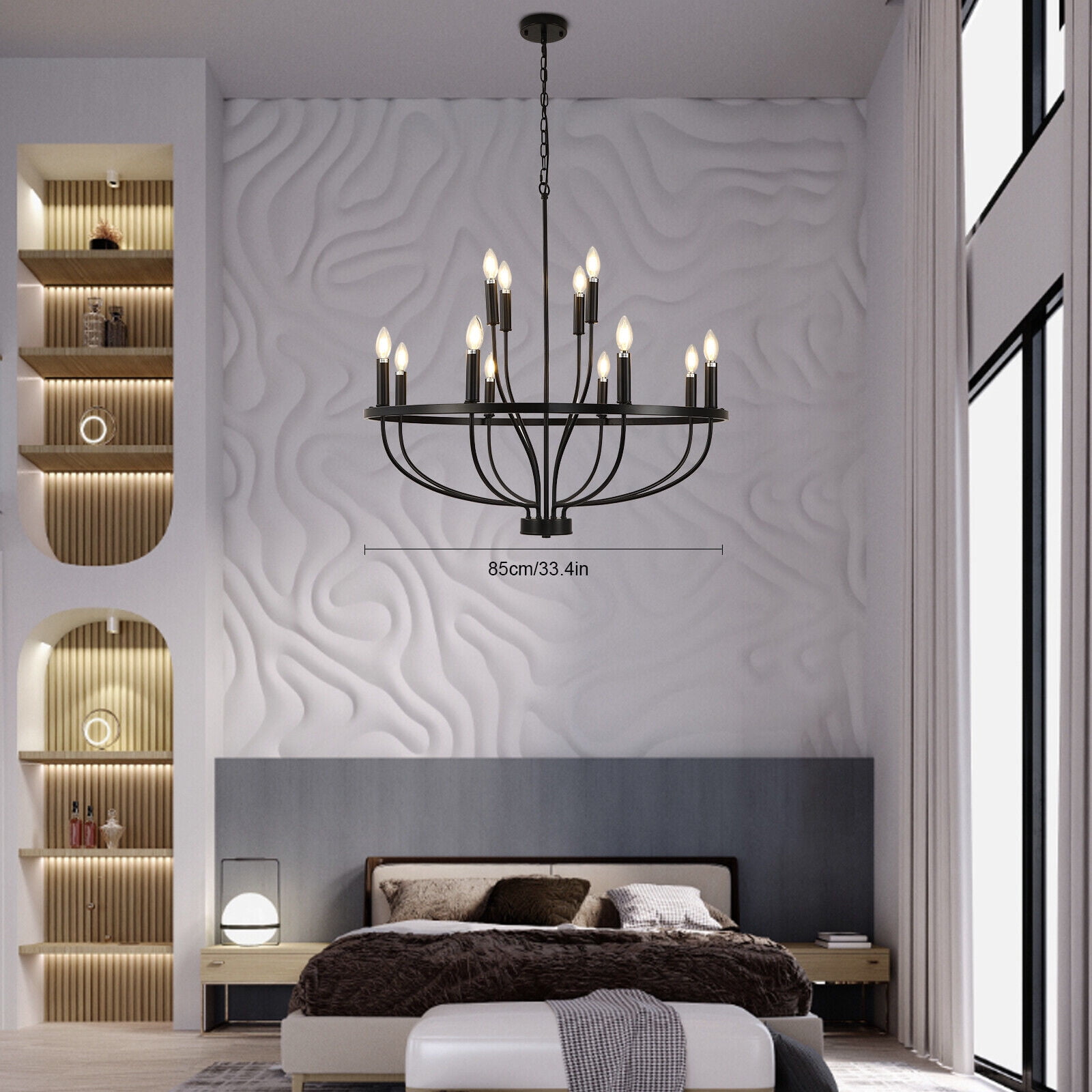 12-Light Black Chandelier Diam 33.46 inch, Farmhouse Industrial Country ...