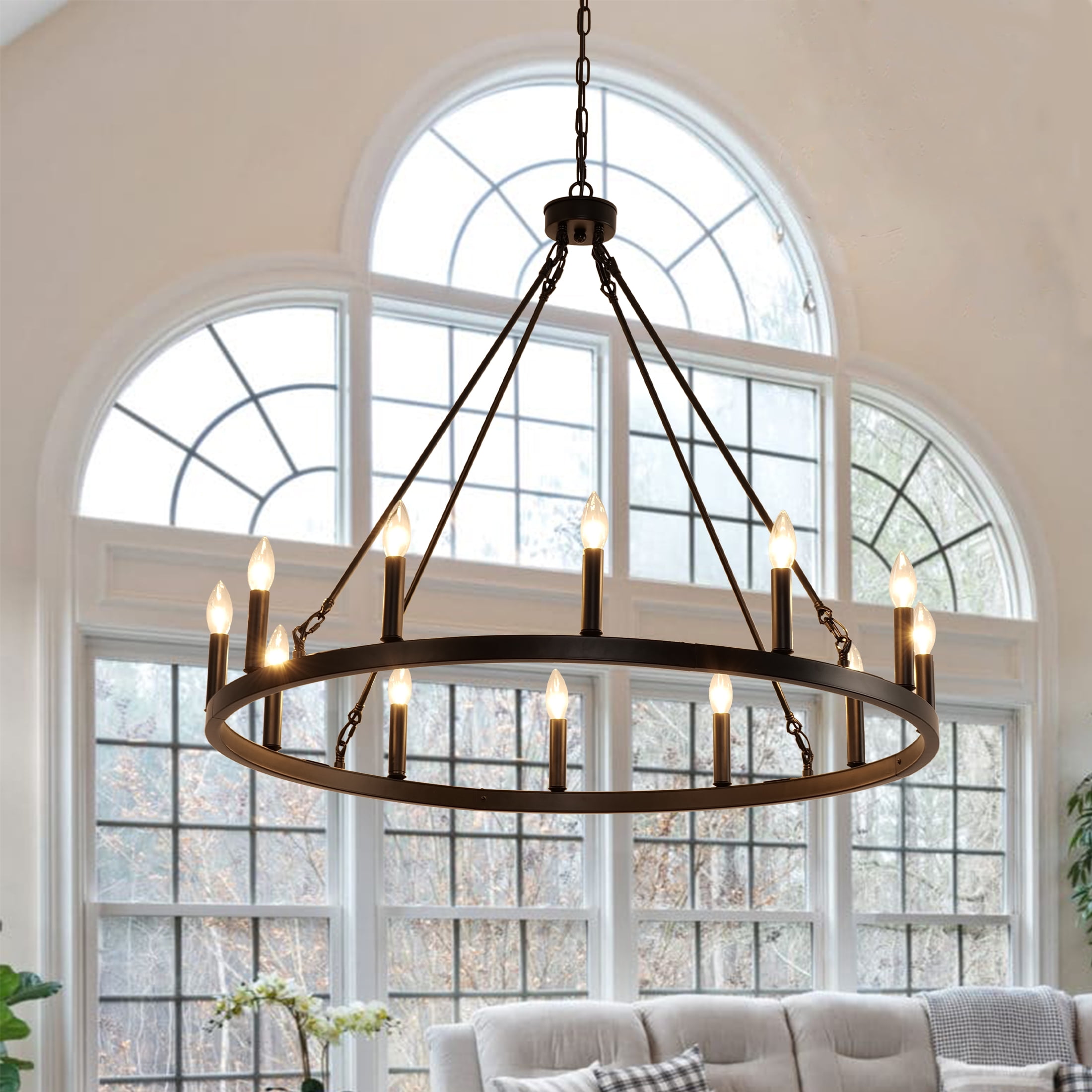 12 Light Black Wagon Wheel Chandelier Modern Farmhouse Pendant ...