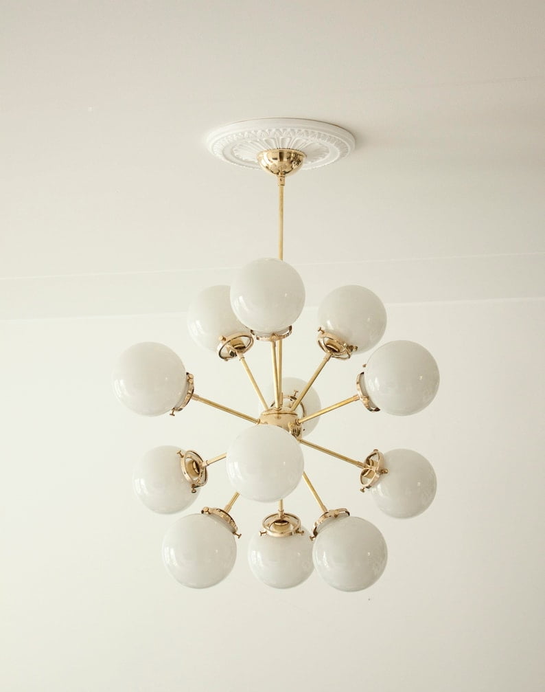 12 Light Small Globe Mid Century Brass Sputnik chandelier light Fixture ...