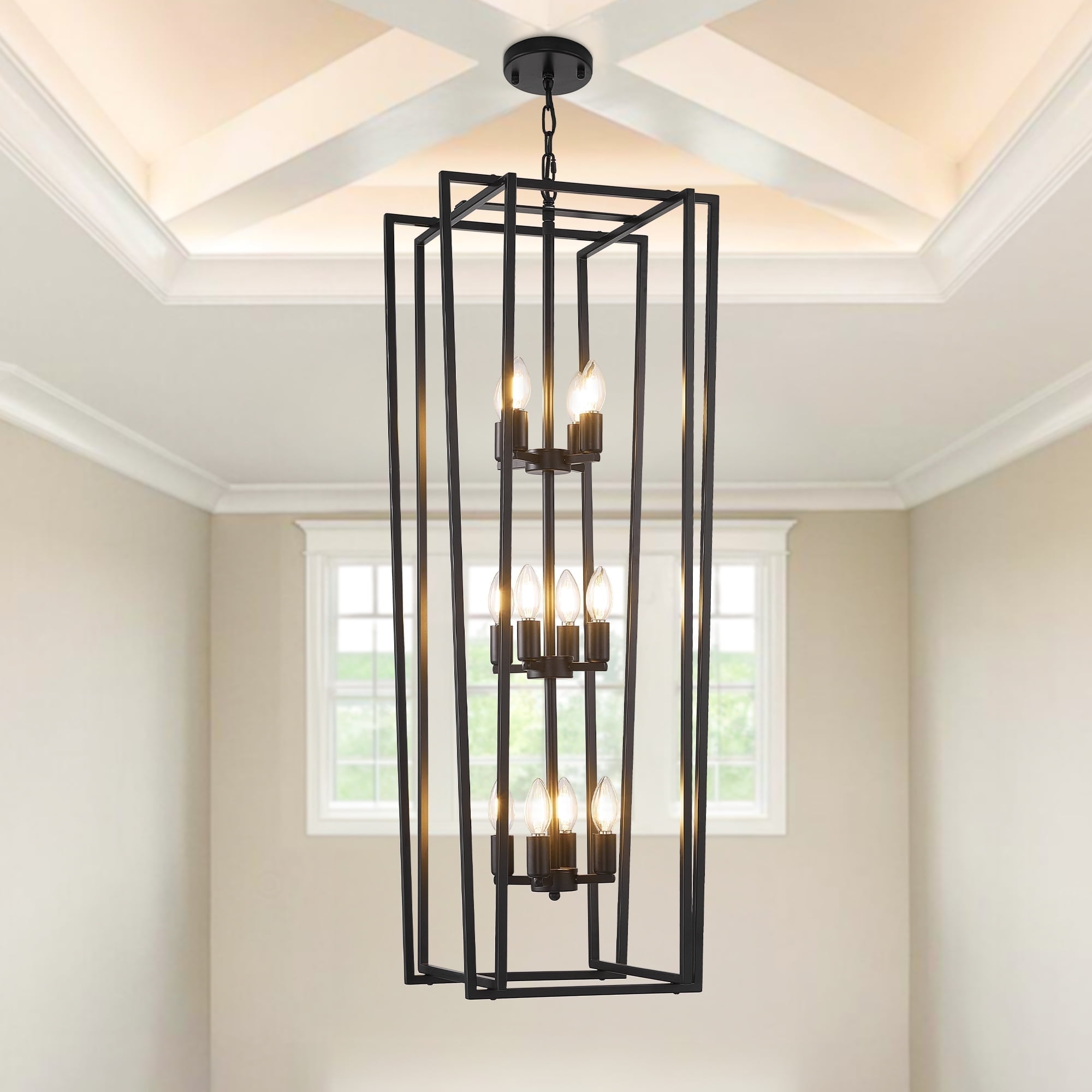 LovingAHome 12-Light Farmhouse Lantern Pendant Light Long Chandeliers ...