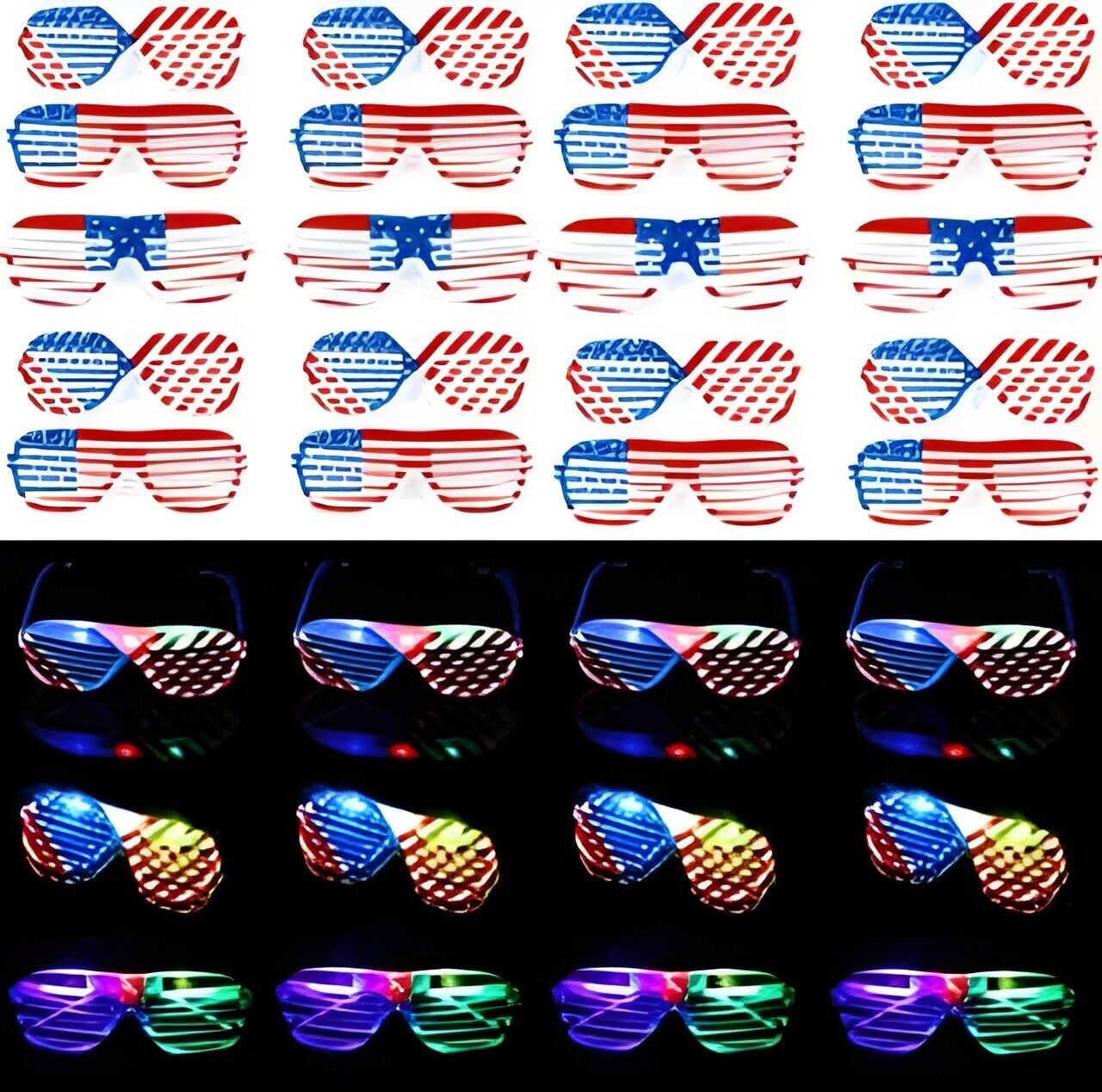 12 Light-Up American Flag Shutter Glasses - Patriotic Sunglasses for ...