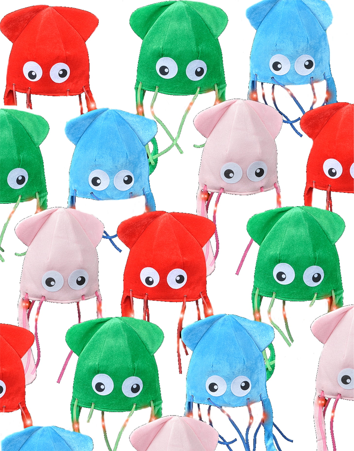 12 Light Up Squid Hats Assorted Colors Animal Party Hat Cap Costume ...