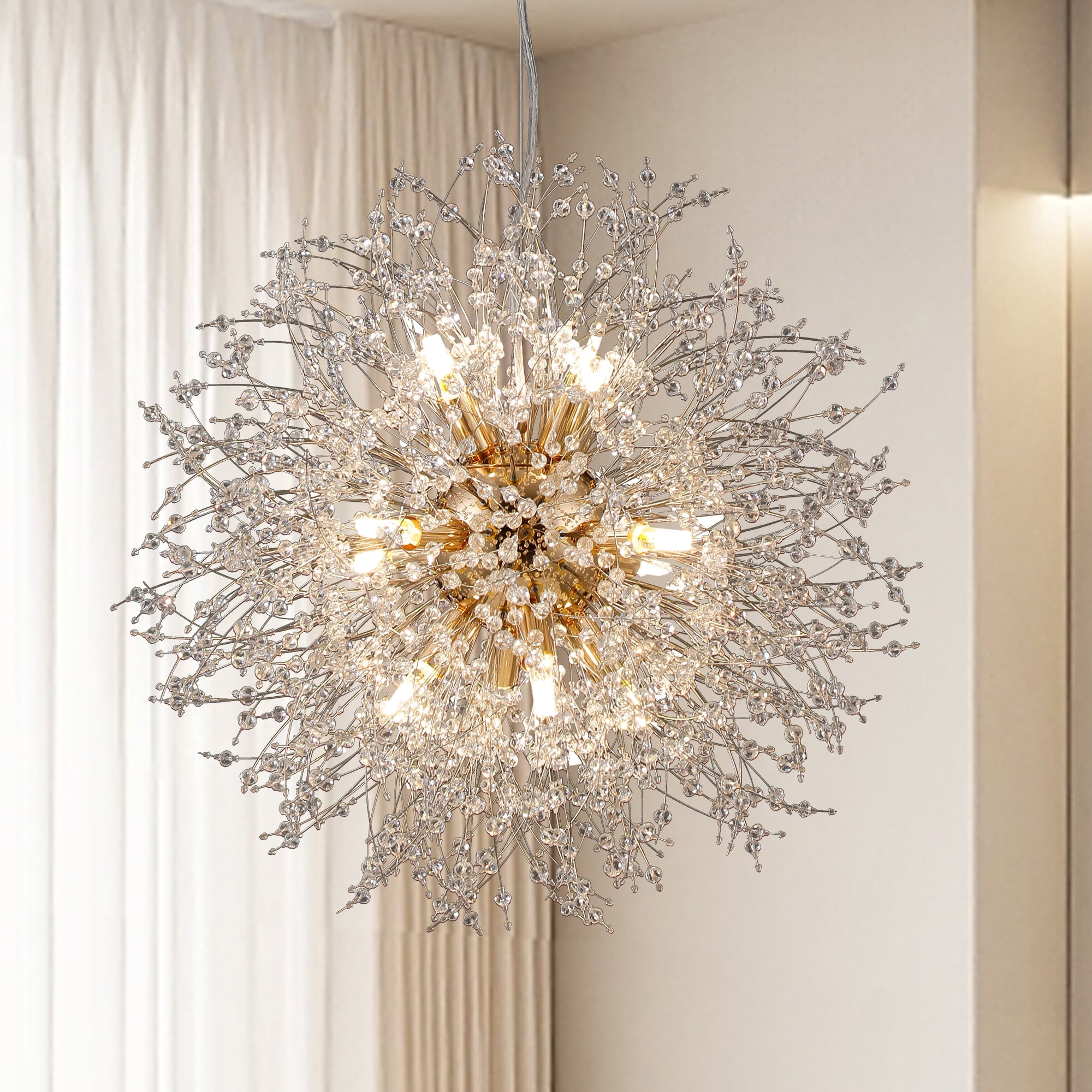 12-Lights Modern Crystal Chandeliers, Sputnik Firework Hanging Light ...