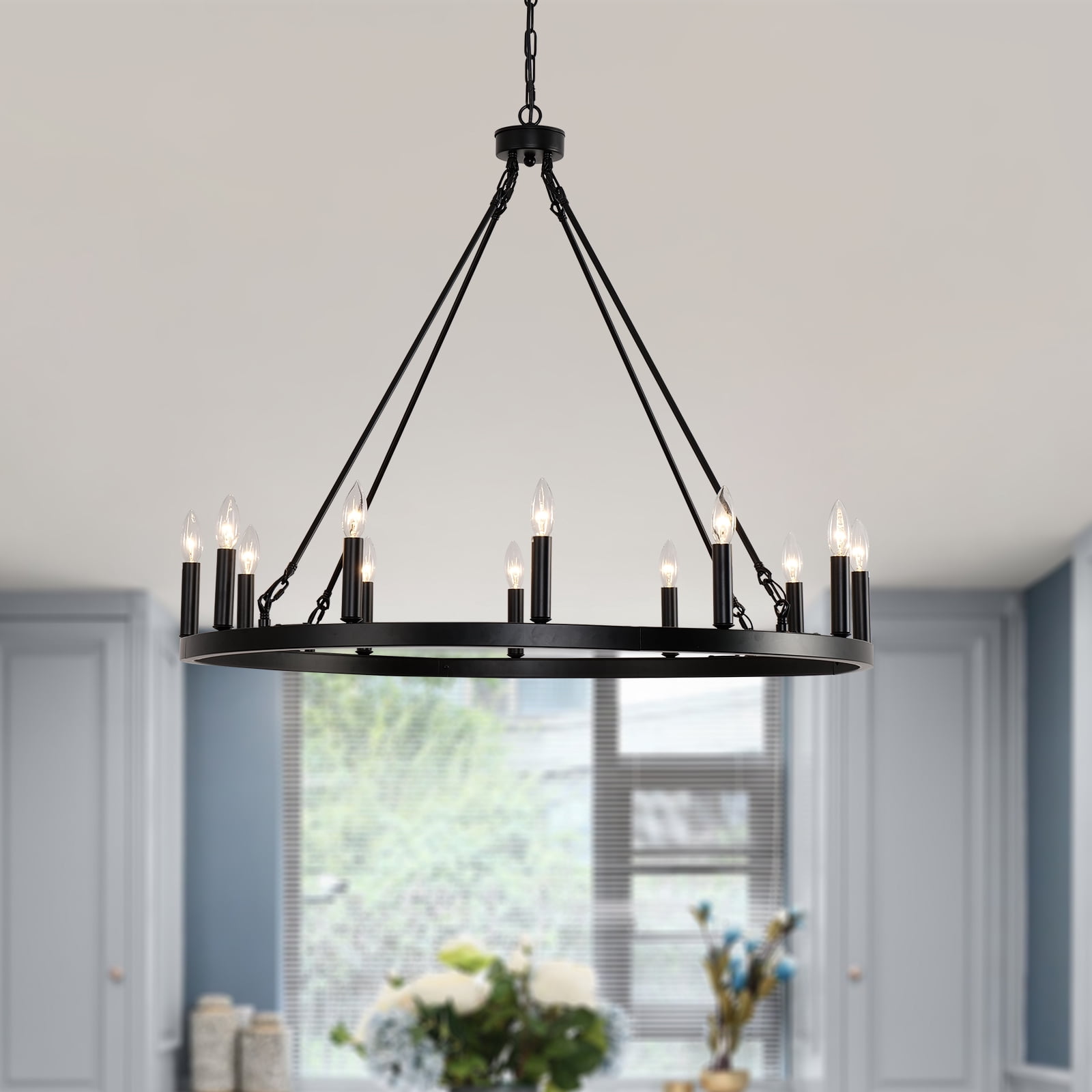 12 Lights Rustic Farmhouse Light Fixtures, Round Chandeliers for Dining ...