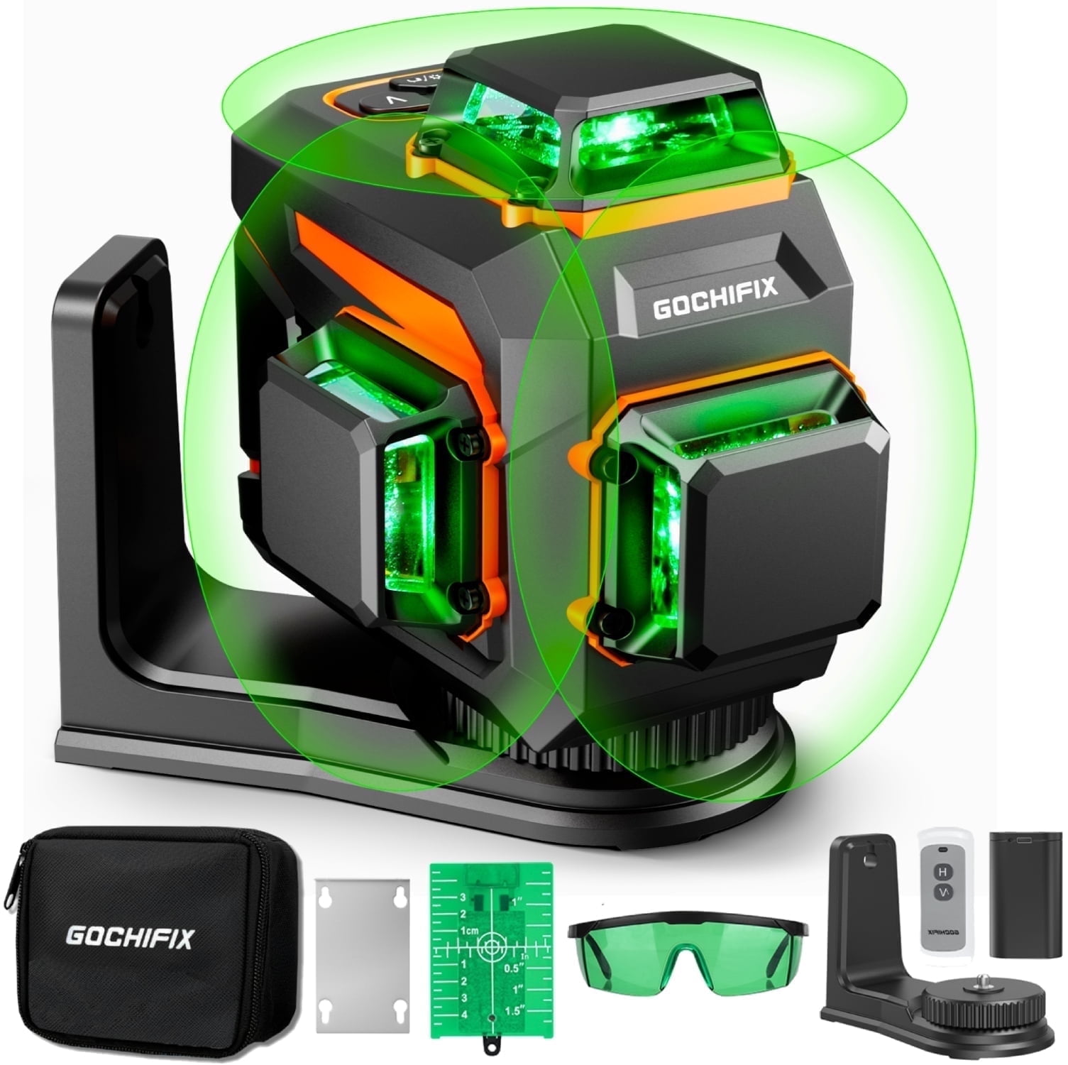 Laser Level, GOCHIFIX 12 Lines 3x360° 3 Modes Green Cross Laser Level Self Leveling with 360 ...