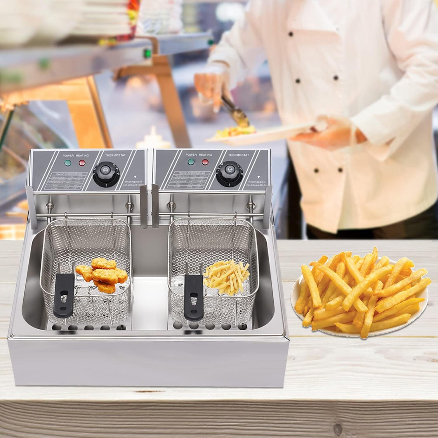 12 Liter 5000W Electric Countertop Deep Fryer Dual Tanks Commercial ...