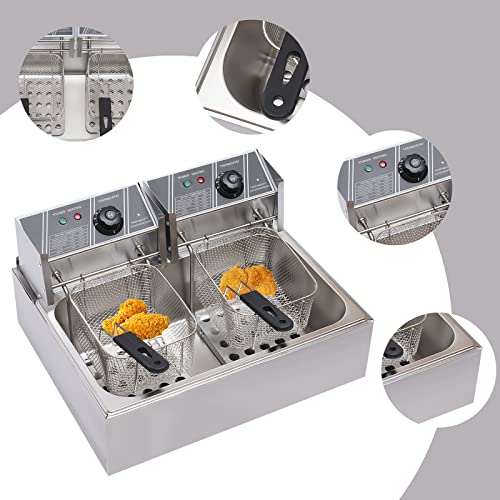 12 Liter 5000W Electric Countertop Deep Fryer Dual Tanks Commercial ...