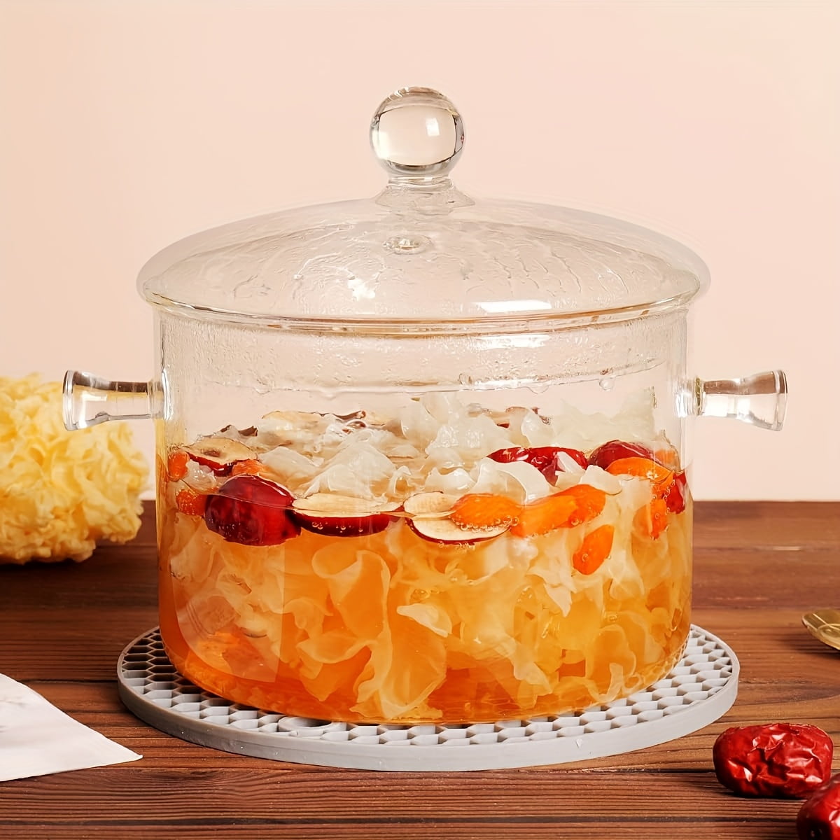 12-Liter (68oz) Heavy-Duty Clear Glass Cooking Pot with Glass Lid ...