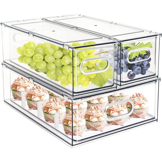 12 Litre-Fridge Drawer Organizer, Fridge Drawers - Clear Stackable Pull ...